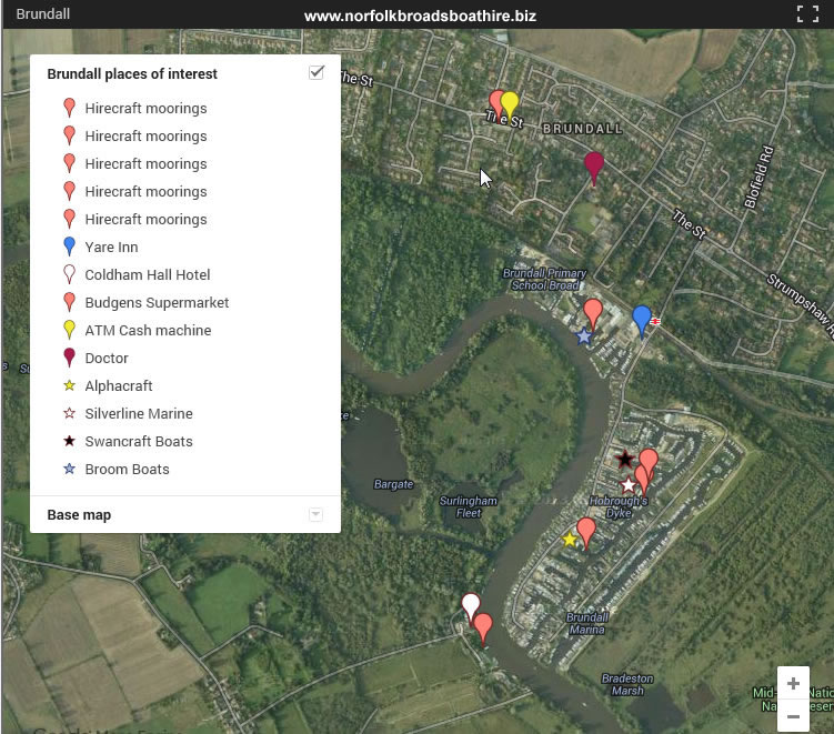 Norfolk Broads Boat Hire map of Brundall